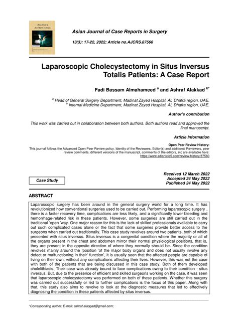 (PDF) Laparoscopic Cholecystectomy in Situs Inversus Totalis Patients ...