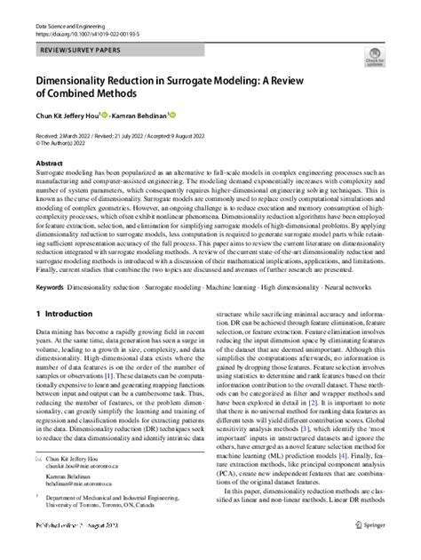 Pdf Dimensionality Reduction In Surrogate Modeling A Review Of Combined Methods