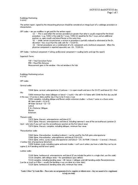 Radiology Positioning Notes Pdf Vertebral Column Vertebra