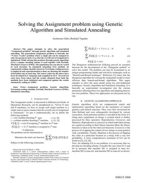 Genetic Algorithm And Simulated Annealing For Assignment Problem