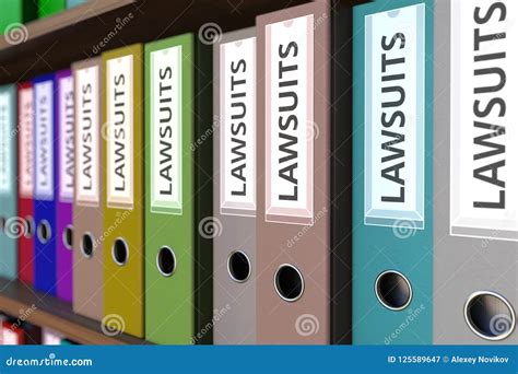 Many Binders With LAWSUITS Inscription 3D Rendering Stock Image