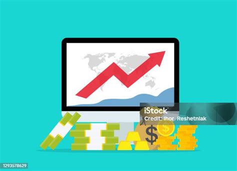 성장 돈 이익의 그래프 차트에 현금 투자의 성장의 화살표 재정 예산의 상승 모니터에서 성능 비즈니스 다이어그램 경제의 아이콘입니다 인포그래픽에 대한 급여 의 증대 벡터