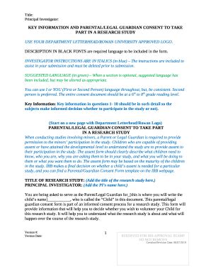 Key Ination And Parental Legal Guardian Consent To Take Part In A