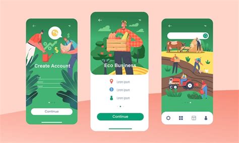 Premium Vector Eco Business Mobile App Page Onboard Screen Template Farmers Characters Create