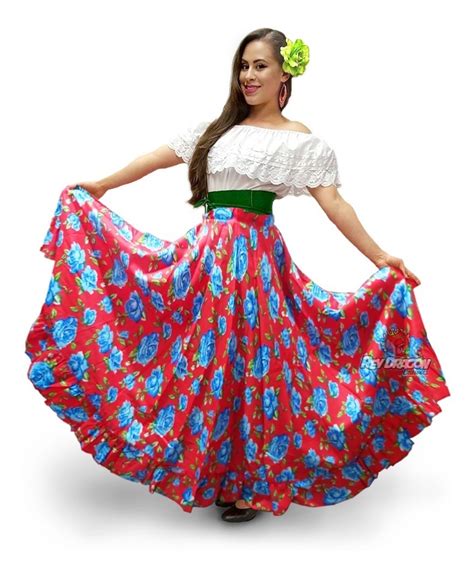 Falda Folklorica Floreada Medio Vuelo Medio Circular Danza Envío Gratis