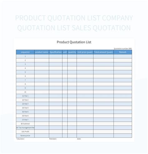 Free Quotation Product List Templates For Google Sheets And Microsoft