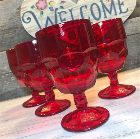 Set Of 4 Viking Georgian Ruby Red Iced Tea Goblets