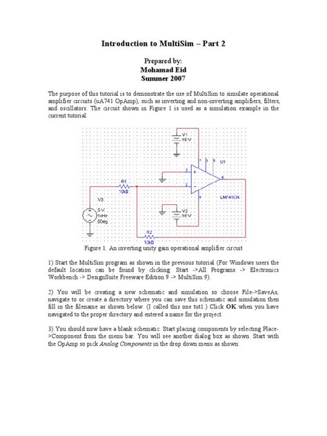 Multi Sim Tutorial 2 Pdf Operational Amplifier Analog Circuits
