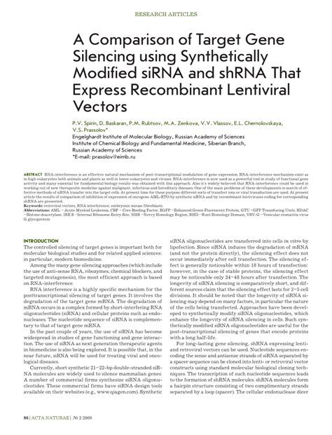 Pdf A Comparison Of Target Gene Silencing Using Synthetically