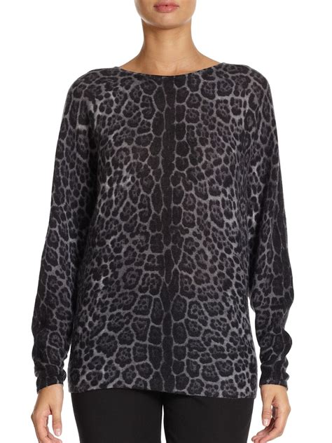 Saks Fifth Avenue Black Cashmere Leopardprint Dolmansleeve Sweater In