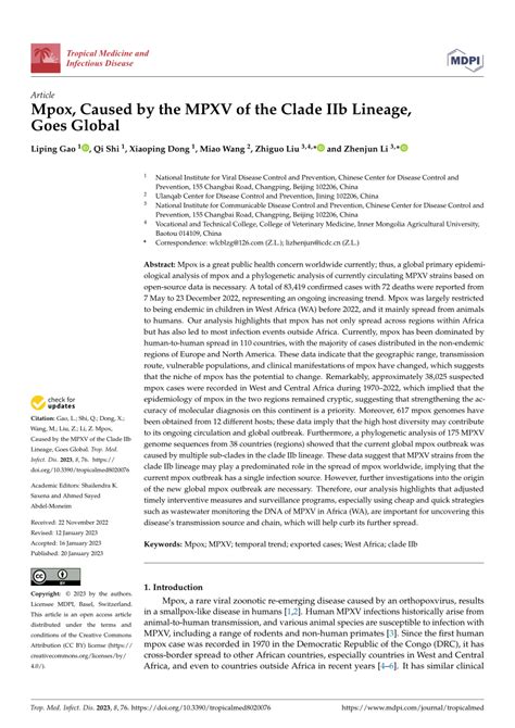 Pdf Mpox Caused By The Mpxv Of The Clade Iib Lineage Goes Global