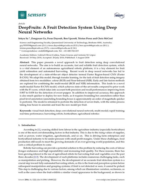 Deepfruits A Fruit Detection System Using Deep Neu Pdf Image