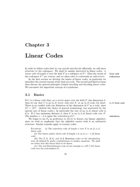 Linear Codes 31 Basics Pdf Teaching Methods And Materials