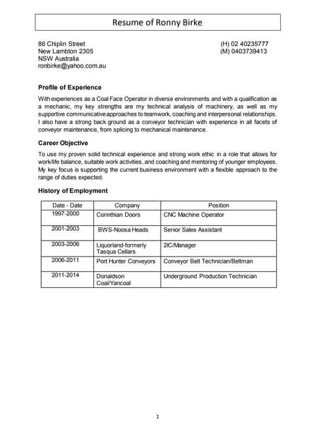 12012015 Resume Of Ronny Birke Pdf