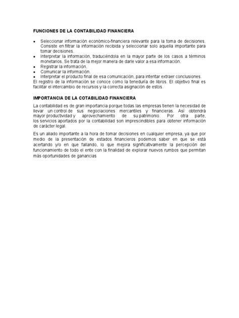 Funciones De La Contabilidad Financiera Pdf