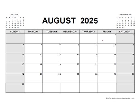 August 2025 Calendar August 2025 Calendar Printable Pdf Template With