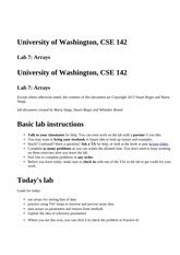 Lab7 Arrays University Of Washington CSE 142 Lab 7 Arrays University
