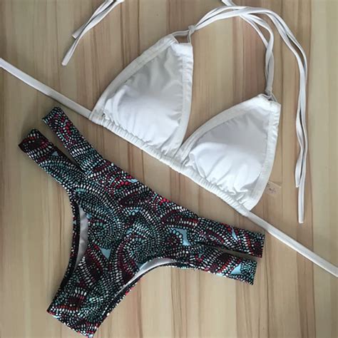 Tdfunlive 2017 Sexy Bikinis Women Swimsuit Swimwear Halter Top Plaid