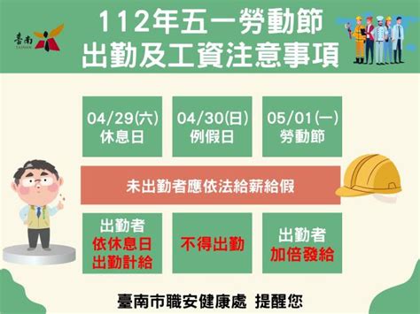臺南市政府勞工局 五一勞動節即將到來 南市勞工局提醒事業單位留意期間之出勤及工資給付相關規定
