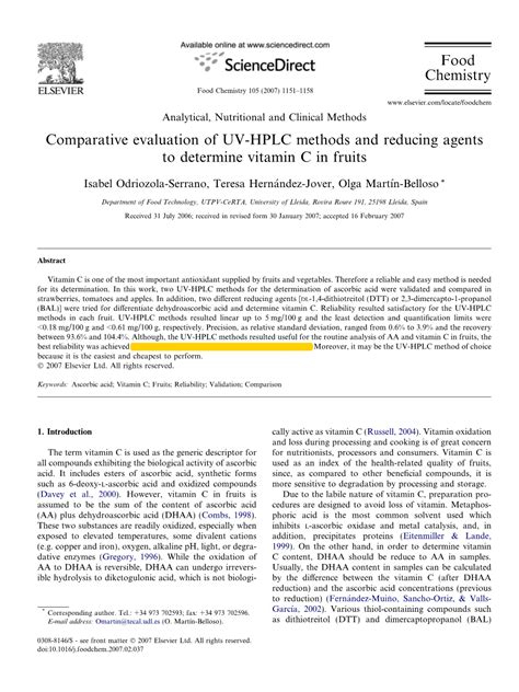 测量水果中VC含量的 UV HPLC方法和还原剂的比较评估外文翻译资料 外文翻译网