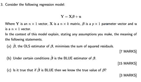 Solved 3 Consider The Following Regression Model Y XB Chegg