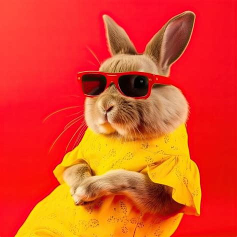 Premium Ai Image A Rabbit Wearing Sunglasses And A Yellow Dress