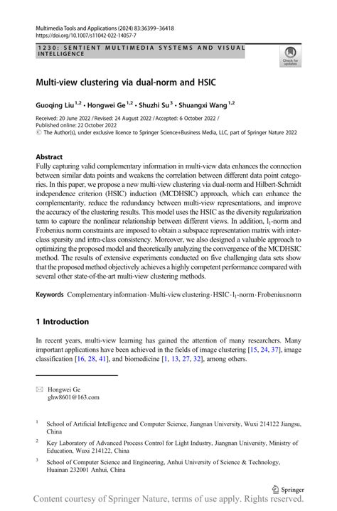 Multi View Clustering Via Dual Norm And Hsic
