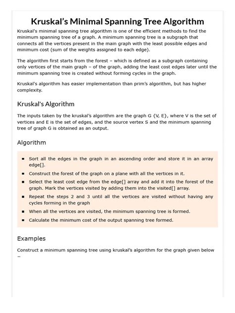 Kruskals Minimal Spanning Tree Algorithm Pdf Combinatorics