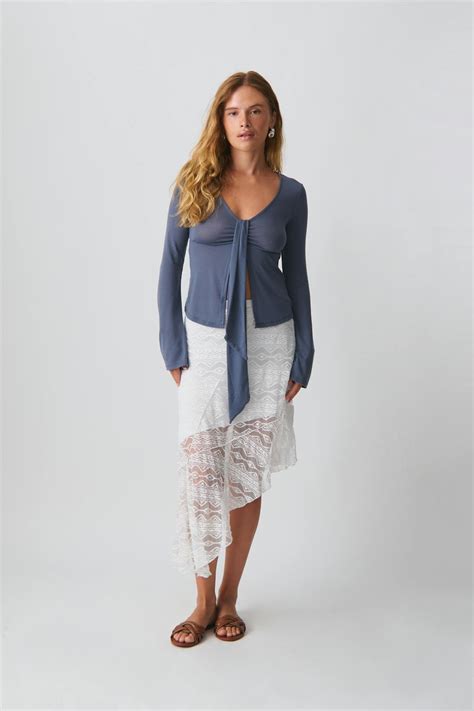 Tie Front Long Sleeve Top Grijsv Dame Gina Tricot