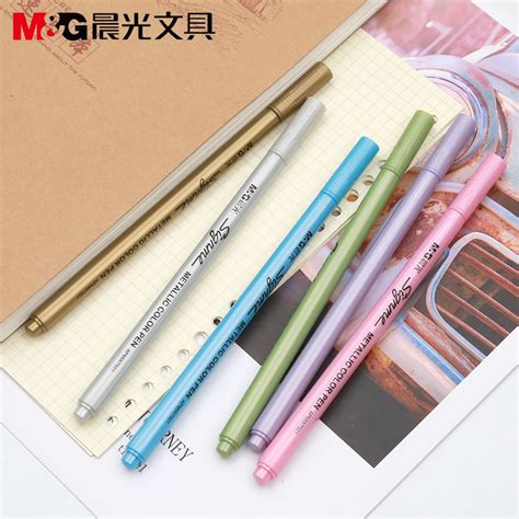 晨光赛美金属色6色记号笔彩色相册贺卡笔8色珠光笔diy黑卡纸笔卡通可爱时尚彩涂鸦笔学生用手账笔专用笔批发 虎窝淘