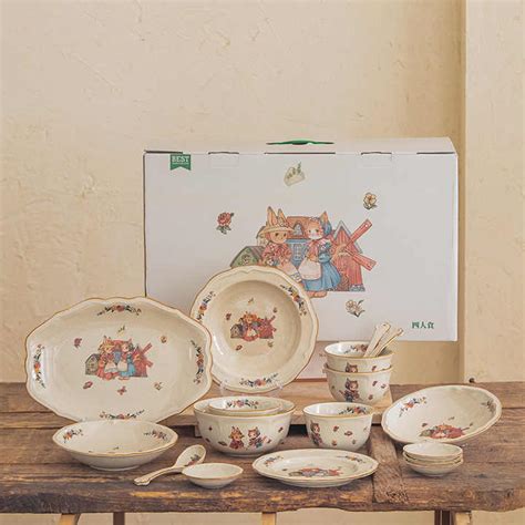 Bunny Party Theme Design Vintage Stoneware Dinner Set Party Cute Ceramic Plates Set Dinnerware