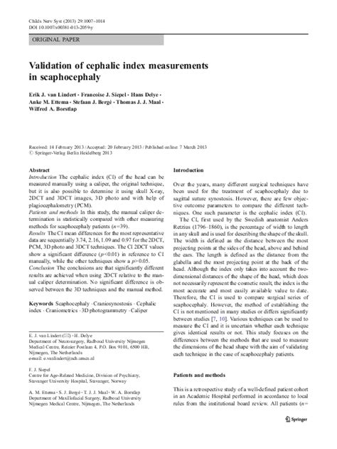 Pdf Validation Of Cephalic Index Measurements In Scaphocephaly Hans