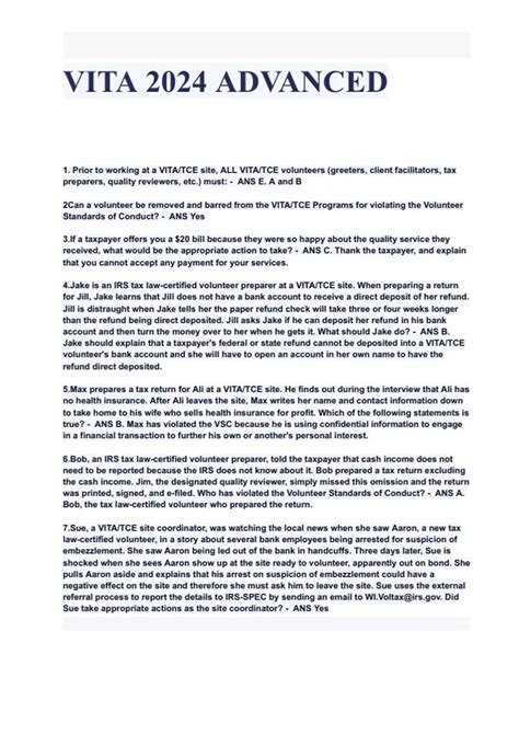 Vita 2024 Advanced Questions And Answers Latest Update 2024a Graded