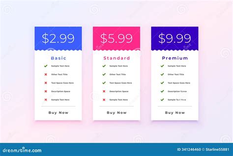 Modern Pricing Table Layout With Three Subscription Plans Stock Vector Illustration Of Premium
