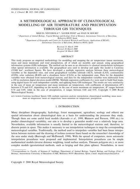 Pdf A Methodological Approach Of Climatological Modelling Of Air Temperature And Precipitation