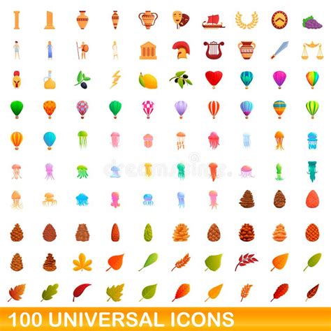 100 Iconos Universales Conjunto Estilo De Dibujos Animados Ilustración