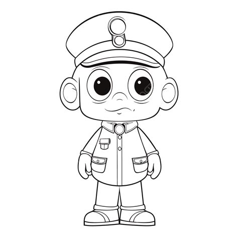 경찰 색칠 페이지 개요 스케치 드로잉으로 옷을 입고 흰색 만화 일러스트 사람 벡터 만화 일러스트 사람 일러스트 벡터 일러스트 Png 일러스트 및 벡터 에 대한 무료