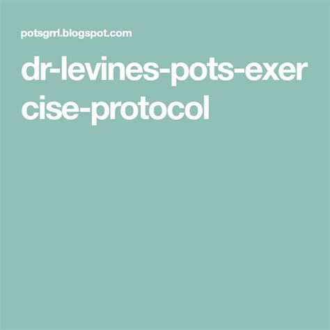 Dr Levines Pots Exercise Protocol Intense Cardio Workout Exercise