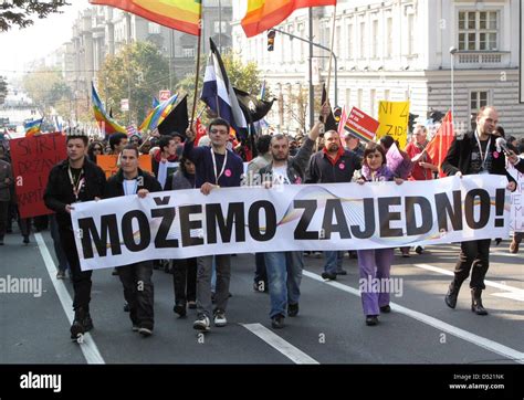 Participants Of Serbias First Ever Gay Pride Parade Make Their Way