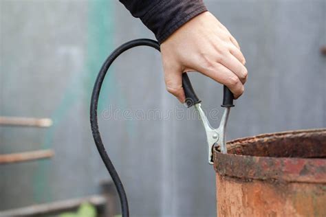 Welding Terminal Clamp In The Welding Cable For Earth Close Up