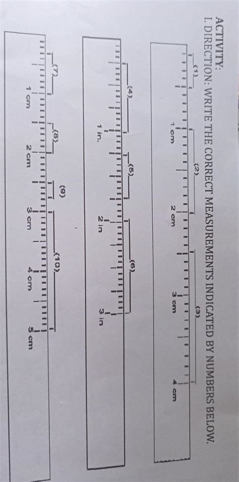 Activity I Direction Write The Correct Measurements Indicated By
