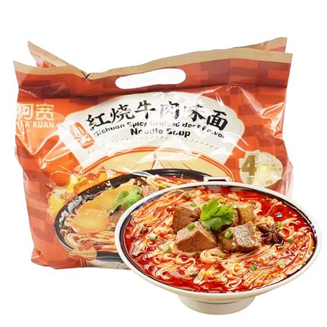 Akuan Sichuan Spicy Braised Beef Flavor Noodle Soup 105g X 4 Packs