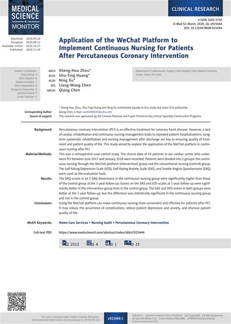 Pdf Application Of The Wechat Platform To Implement Continuous Nursing For Patients After