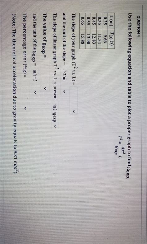 solved question 4 use the following equation and table to