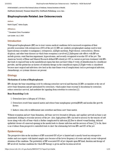 Bisphosphonate Related Jaw Osteonecrosis Statpearls Ncbi Bookshelf