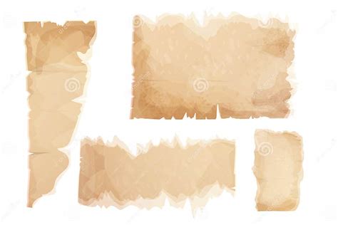 Set Parchment Paper Torn Pieces Old Sheets In Cartoon Style Textured