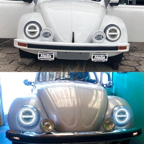 Farol 7 Pol Led 60w Angel Eyes E Seta Drl Linha C Suporte Universal 4x4sc Loja De Peças