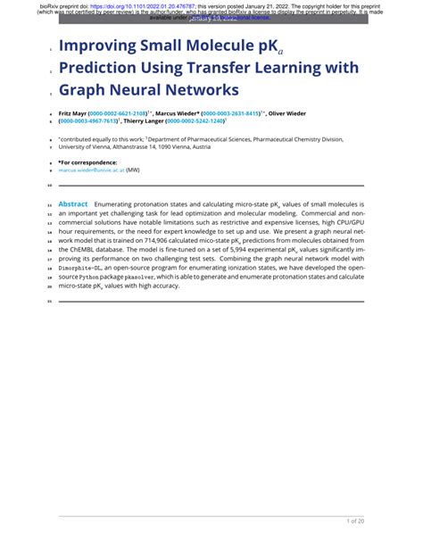 Pdf Improving Small Molecule Pk A Prediction Using Transfer Learning