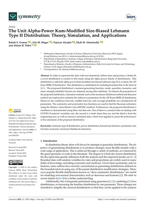 Pdf The Unit Alpha Power Kum Modified Size Biased Lehmann Type Ii