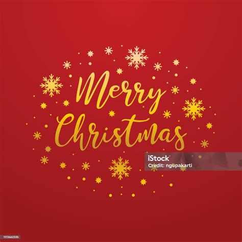 메리 크리스마스 손으로 그린 눈송이와 별 장식 타이포그래피 벡터 일러스트레이션 Eps 10 골드 컬러 카드 템플릿 포스터 전단지 및 웹 배너에 대 한 좋은 빨간색 배경에